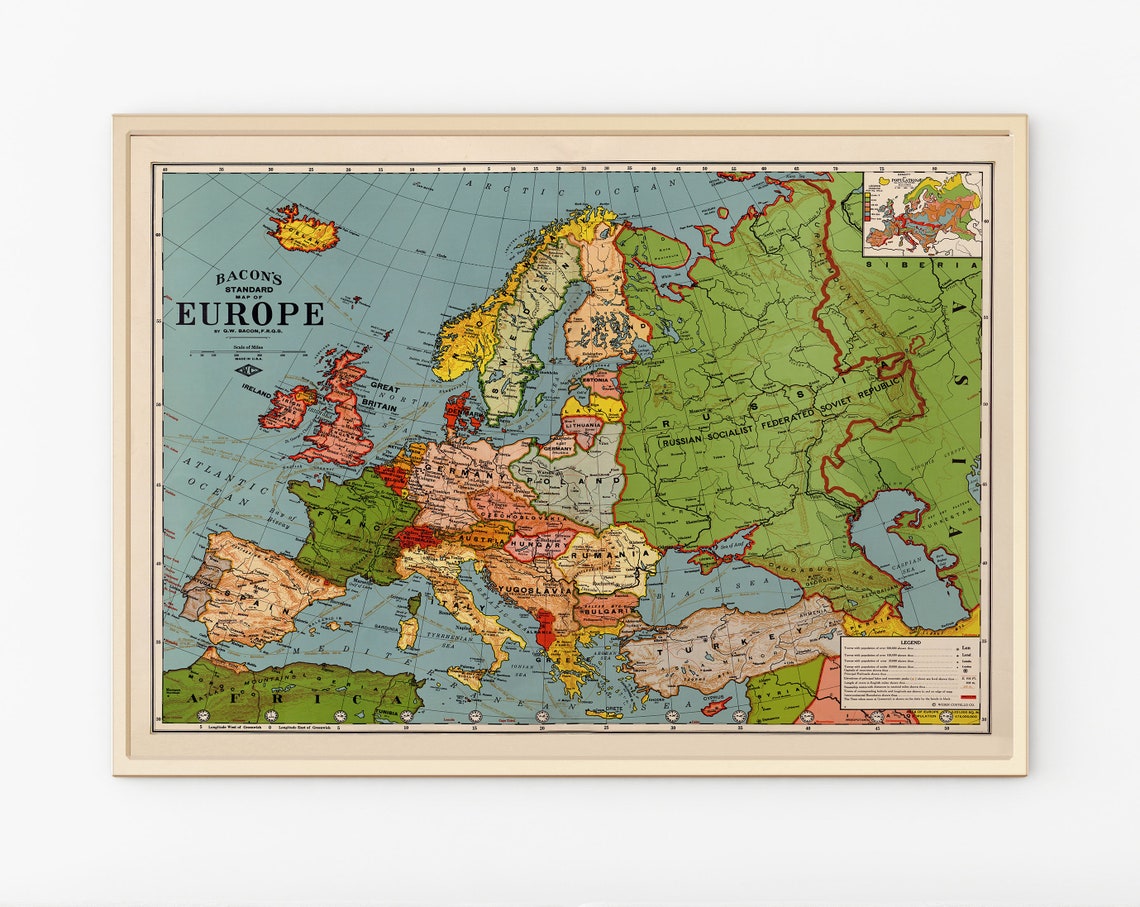 1925 Europe Map Print Produced From Old Europe Map Vintage - Etsy
