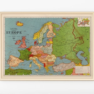 1925, Europe Map, Print Produced From, Old Europe Map, Vintage Europe ...