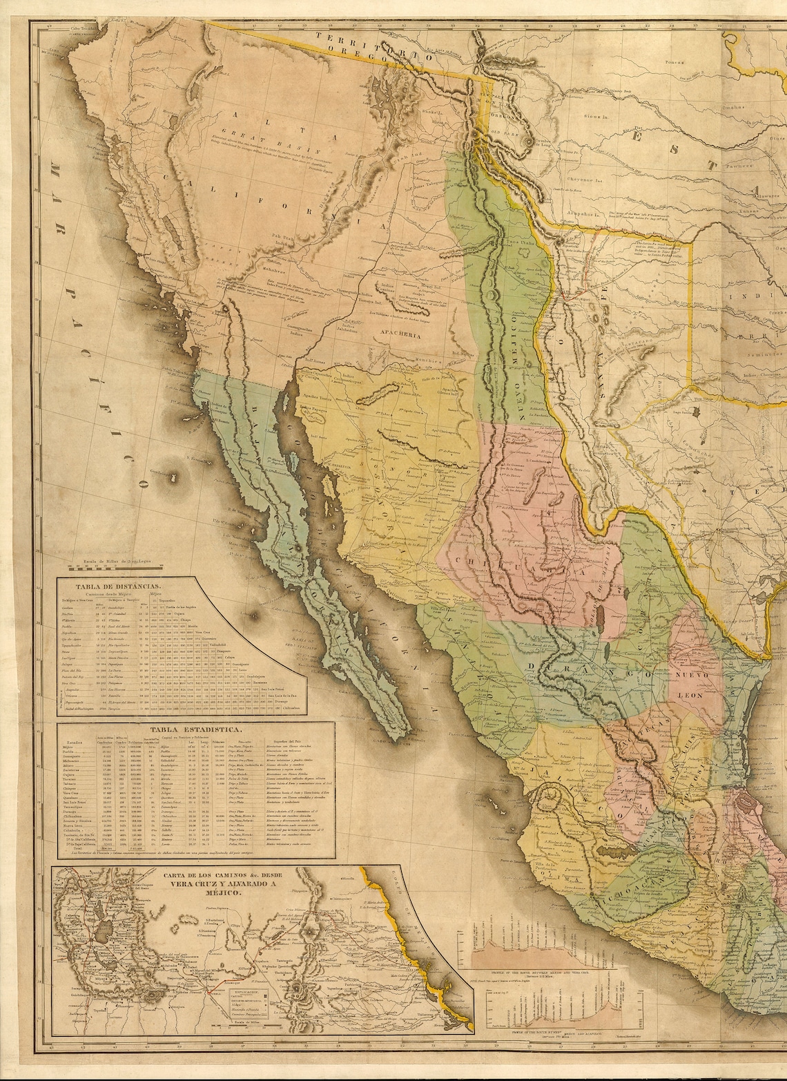 1847 Mexico Map Vintage Mexico Map Antique Mexico Map Old - Etsy Hong Kong