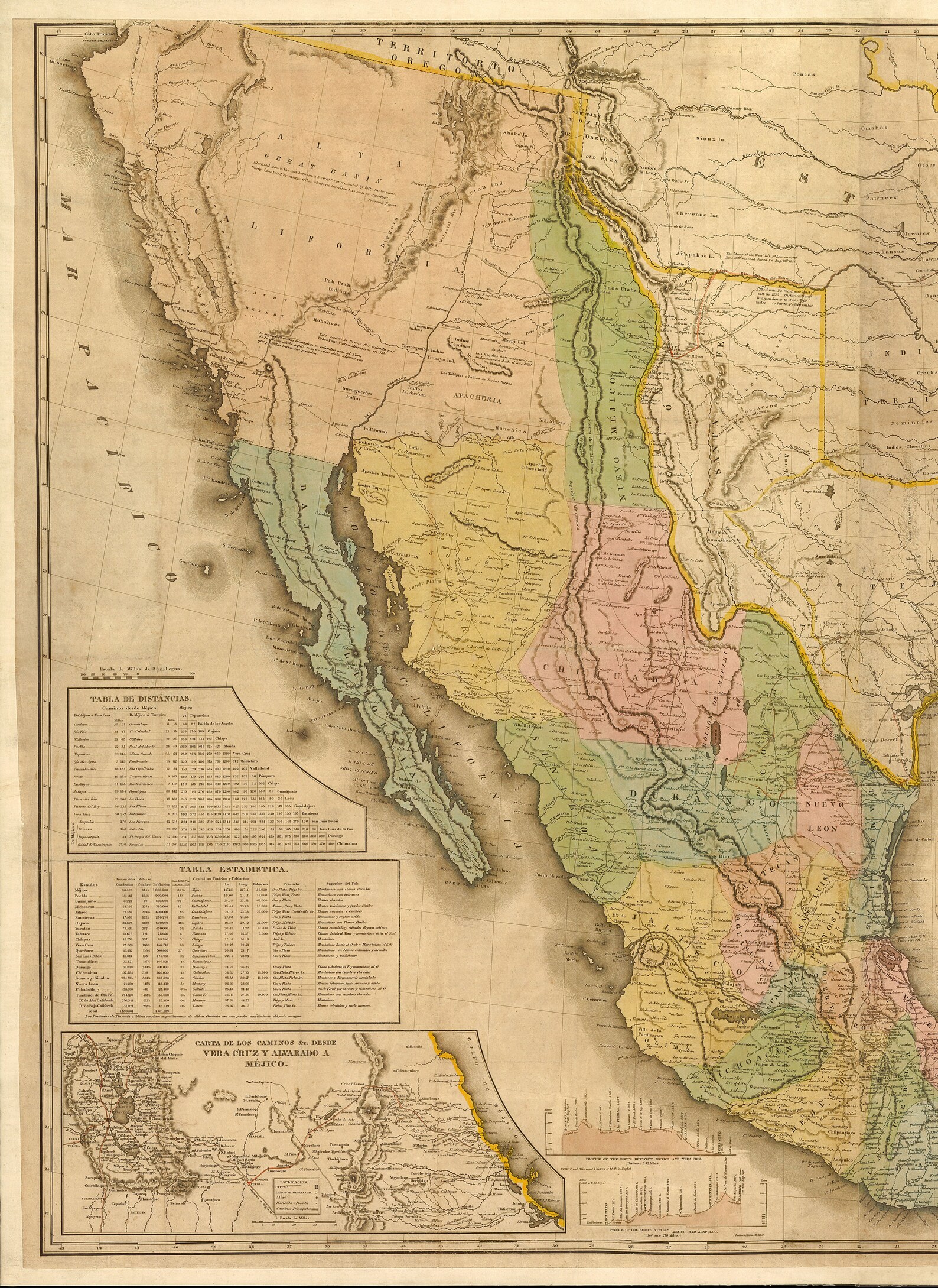 1847 Mexico Map Vintage Mexico Map Antique Mexico Map Old - Etsy