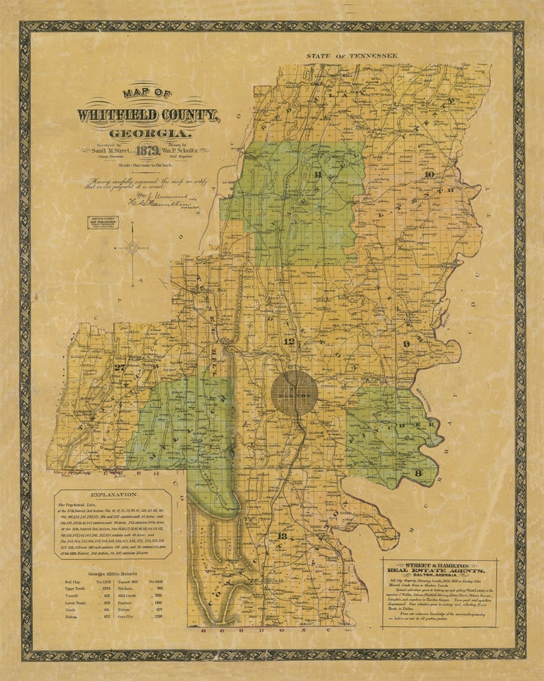 1879 Whitfield County Map Georgia Map Dalton Georgia - Etsy