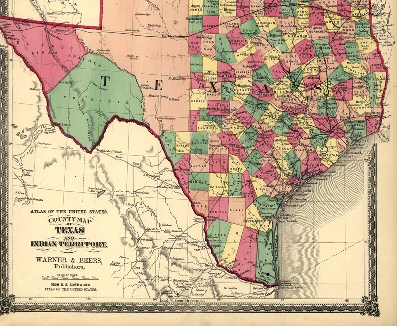 1874 Texas Old Texas Map Produced From an Old Vintage | Etsy