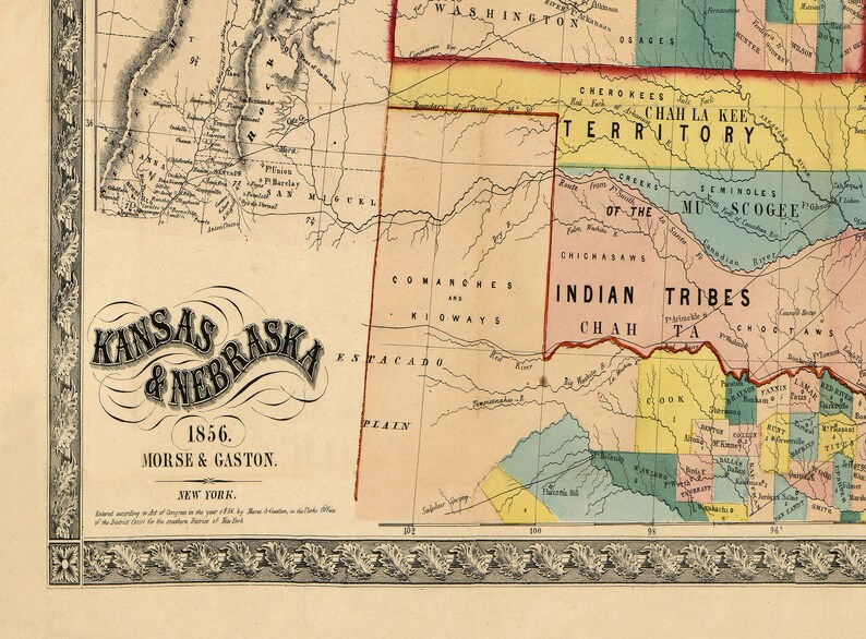 1856 Kansas Map Nebraska Map Native American Produced From - Etsy