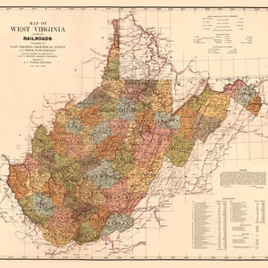 1917 West Virginia Map Showing the Railroad System. Restored and ...