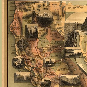 1888 California Map Print Produced From an Old, Vintage, Antique Map ...