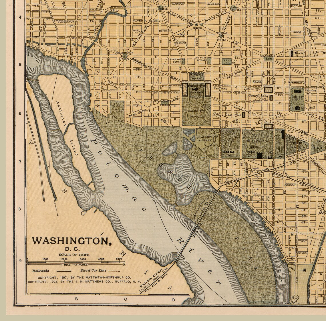 1897 Washington DC Map Produced From Old Washington DC Map | Etsy