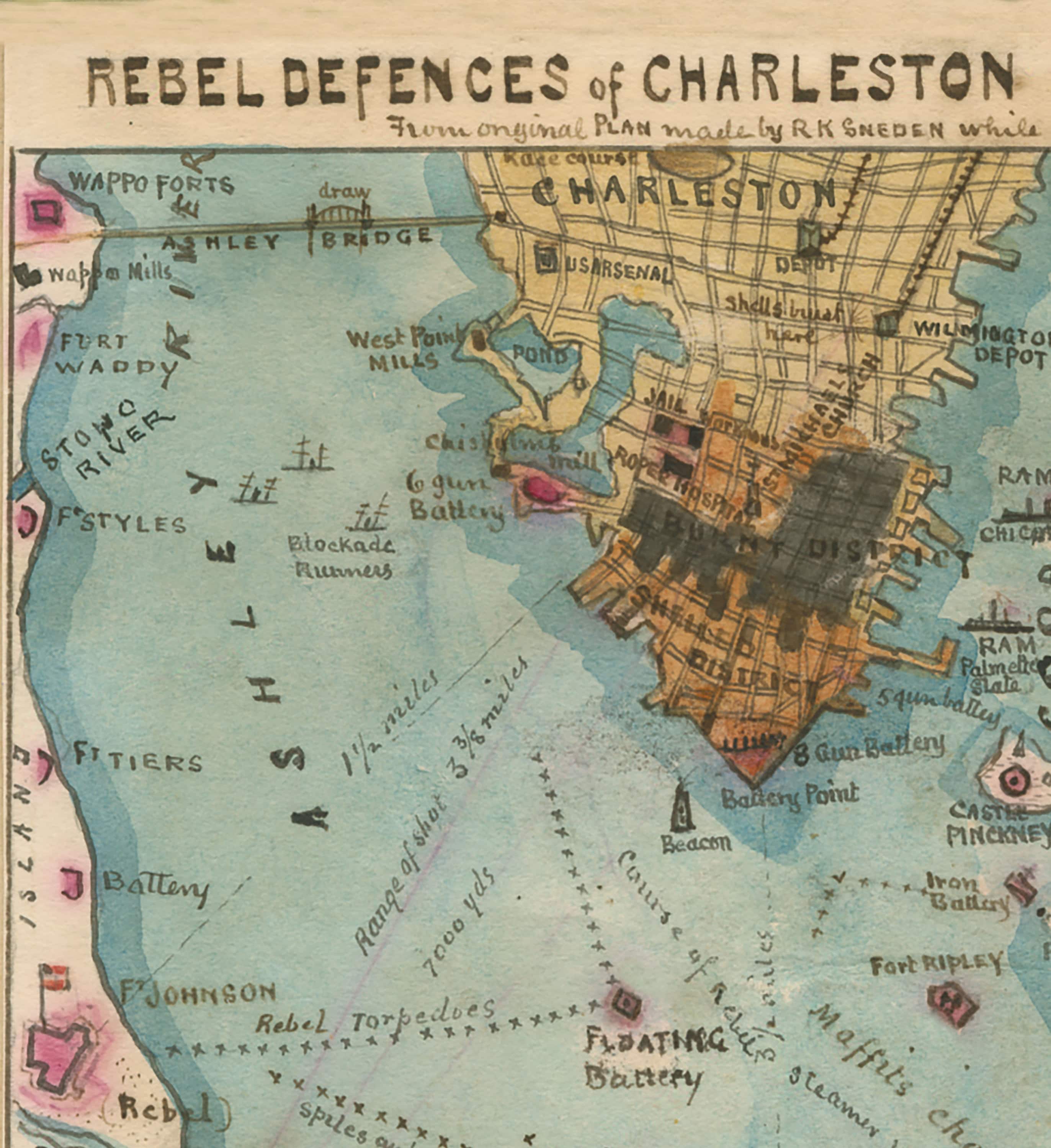 Charleston Harbor Civil War Map, Rebel Defenses, 1864 - Etsy