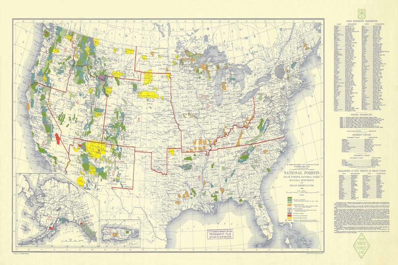 1936 US Forest Service Map Print, National Forests, Vintage Wall Art - Etsy