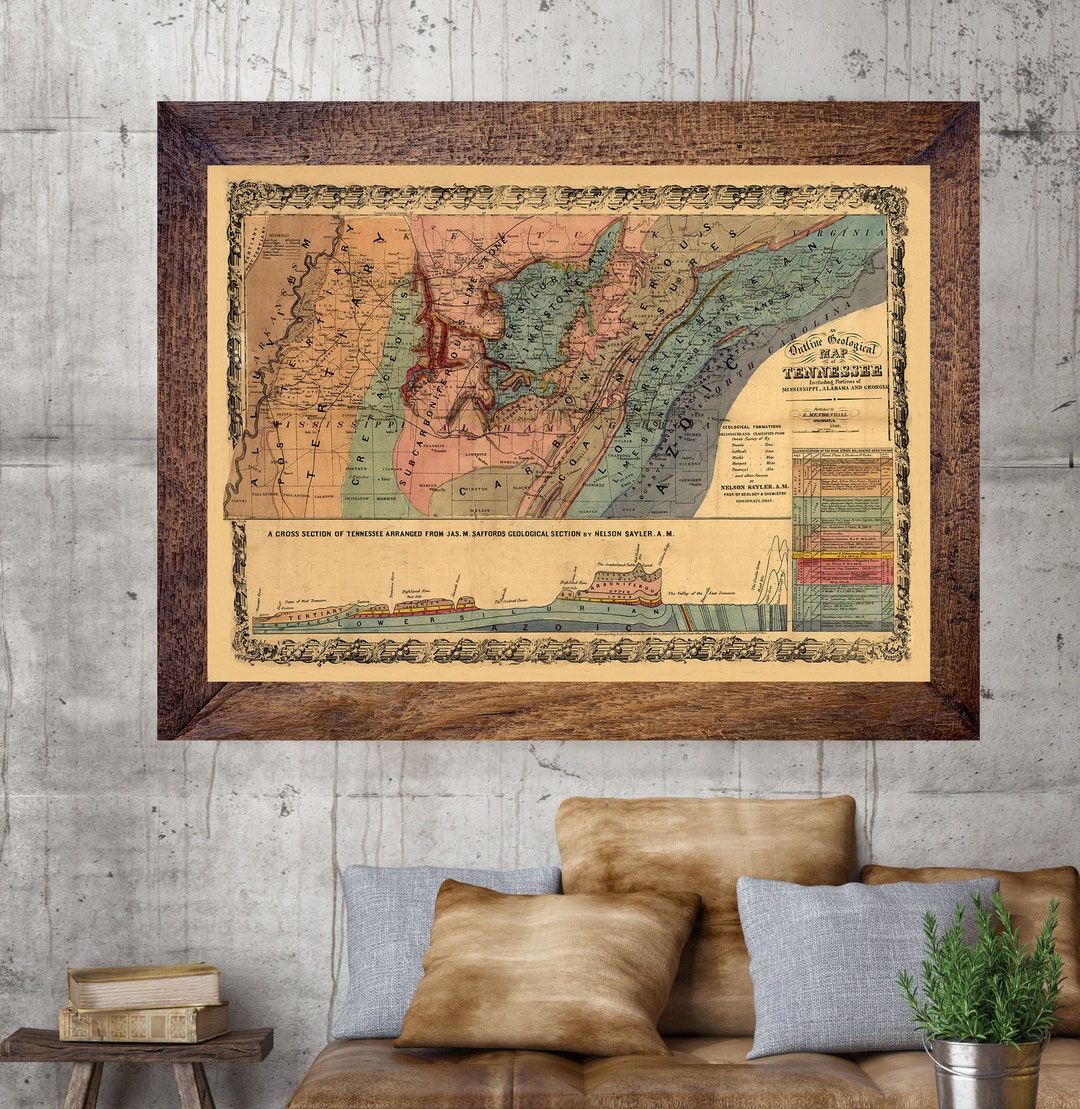 1866, Tennessee Map, Old Tennessee Map, Old Geological Map, Produced ...