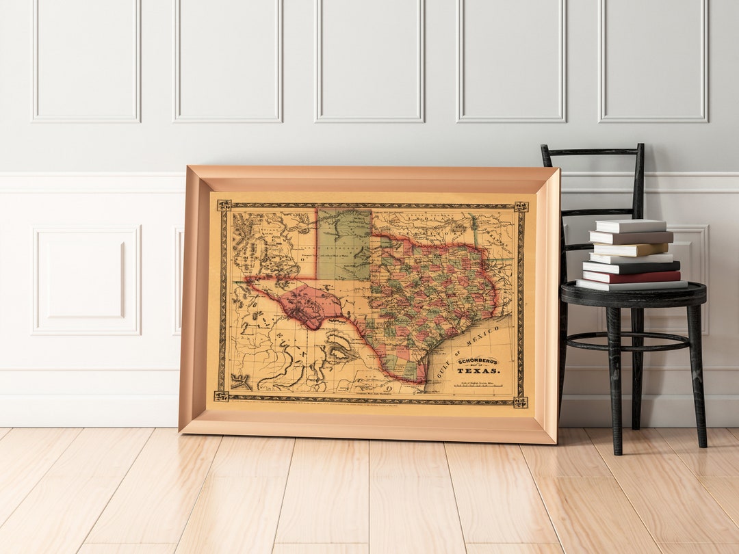 1866, Texas Map, Vintage Texas Map, Antique Texas Map, Mexico Border ...