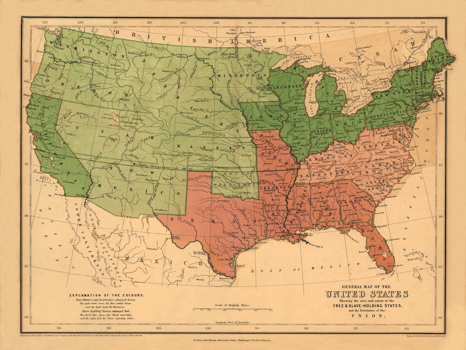 1857 United States Map Old USA Map Produced From an Old | Etsy
