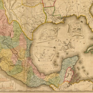 1847, Mexico Map, Vintage Mexico Map, Antique Mexico Map, Old Mexico ...