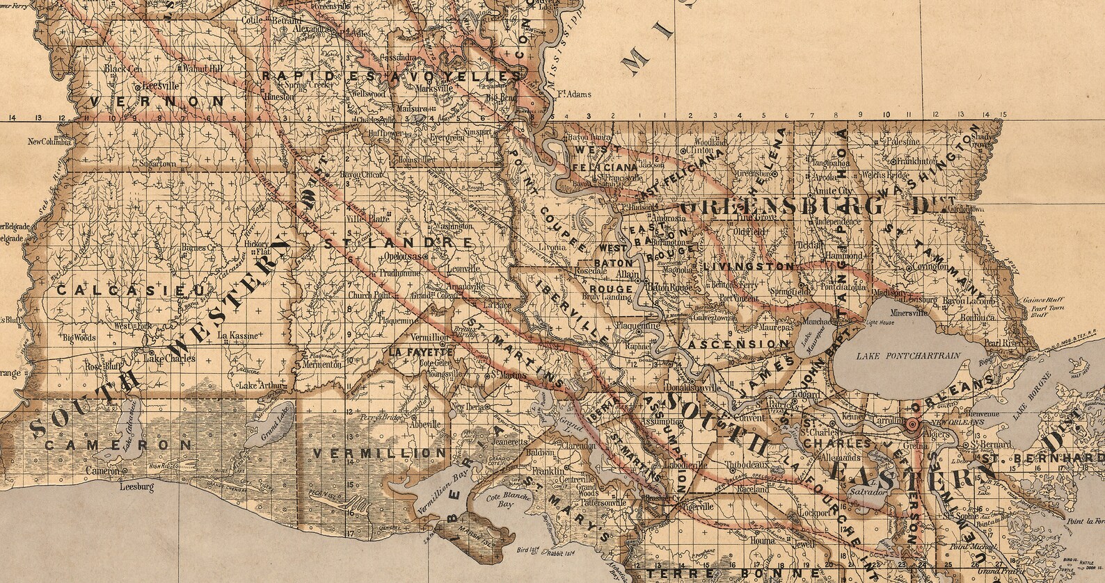 Antique Louisiana Map Print, Gulf of Mexico, Mississippi River - Etsy