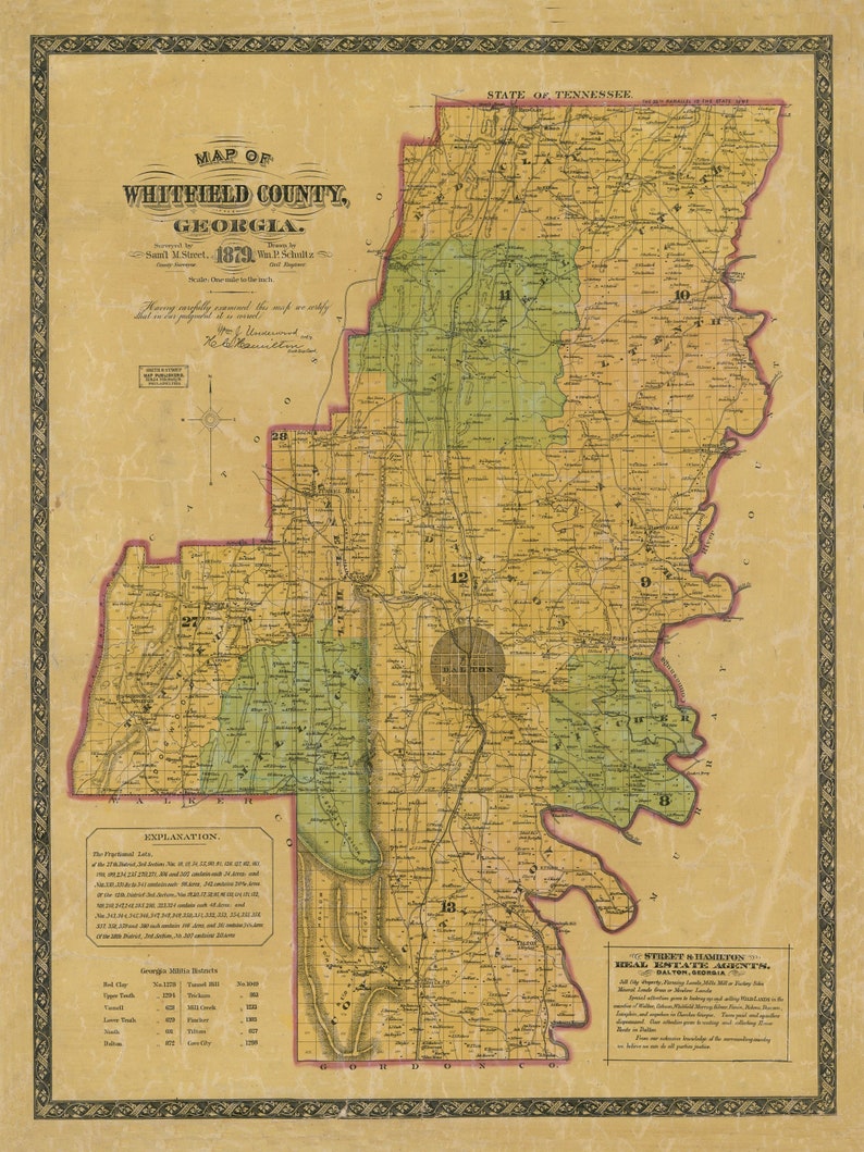 1879 Whitfield County Map Georgia Map Dalton Georgia | Etsy