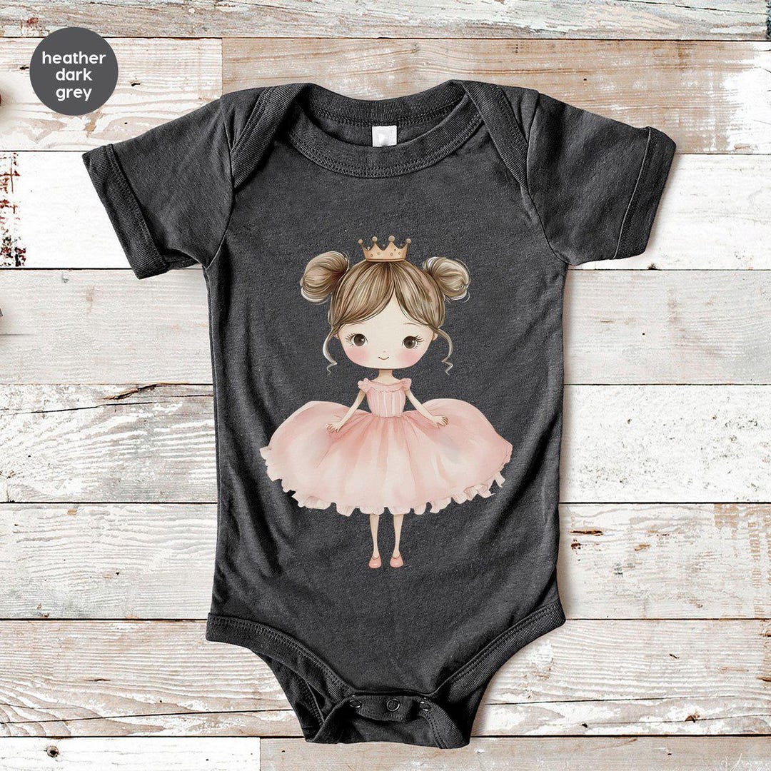 Kawaii Princess Baby Bodysuit, Pink Dress Crown Design for Fairytale ...