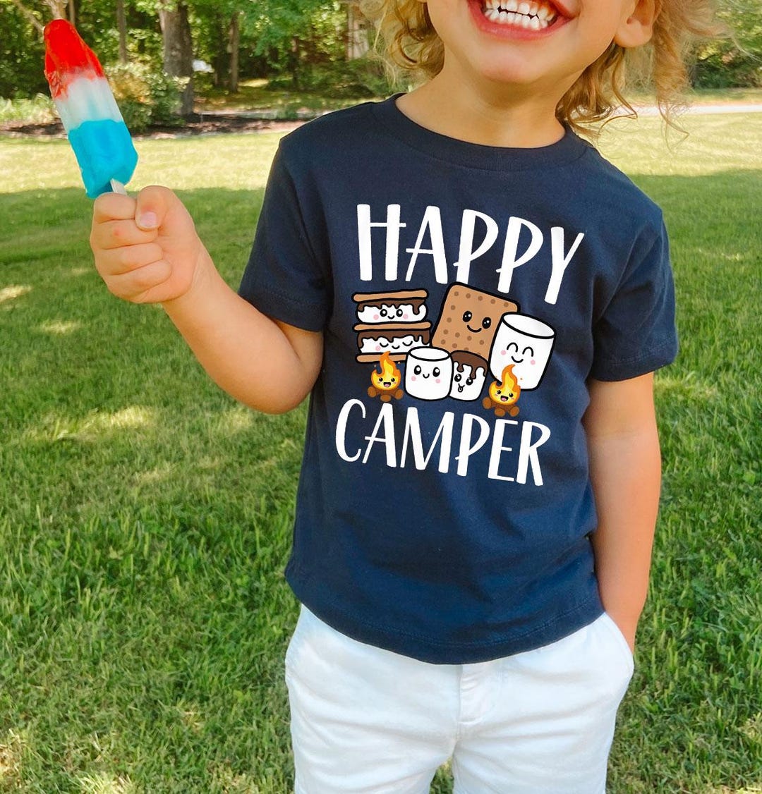 Kids Camp Shirt, Happy Camper Toddler Shirt, Cute Marshmallow Graphic ...