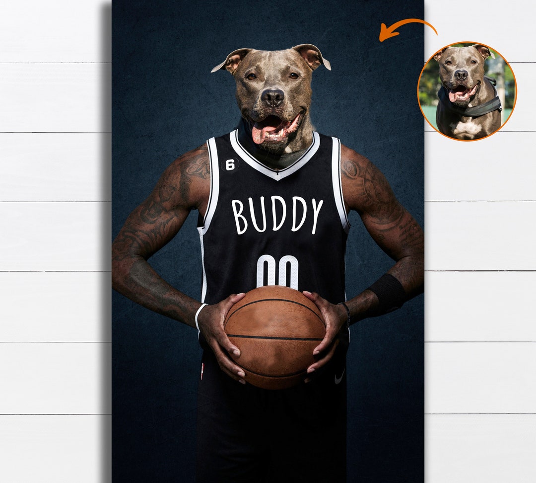 Custom Basketball Pet Portrait, Basketball Dog Poster, Funny Dog ...