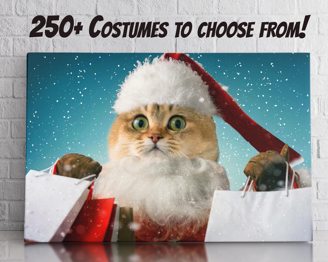 Custom Santa Cat Portrait: Funny Christmas Pet Photo Gift - Etsy