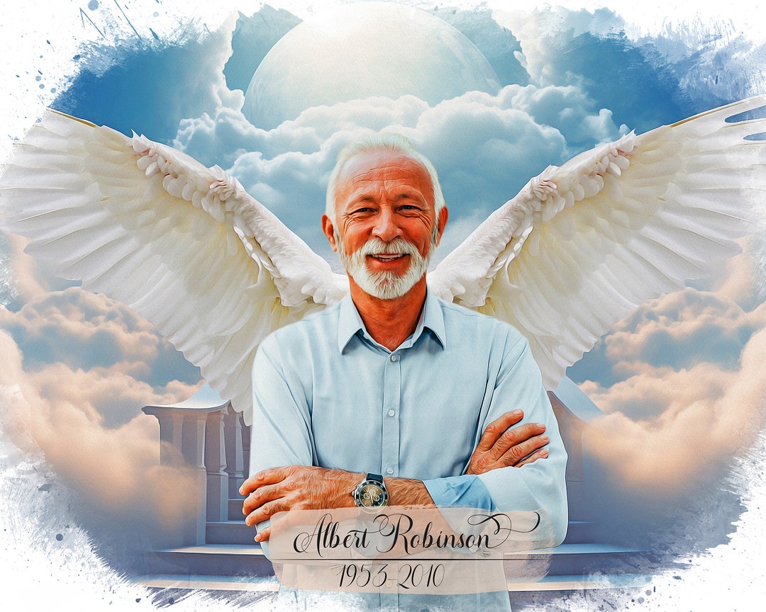 Custom Memorial Portrait, Deceased Portrait From Photo, Angel Wings ...