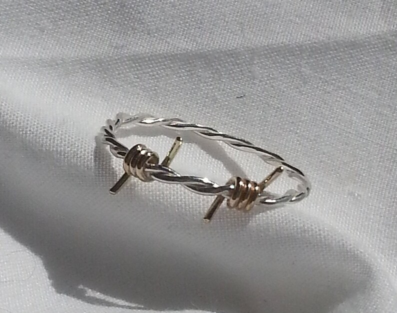 Gold 9ct and Sterling Silver Dainty Barbed Wire Ring Double - Etsy