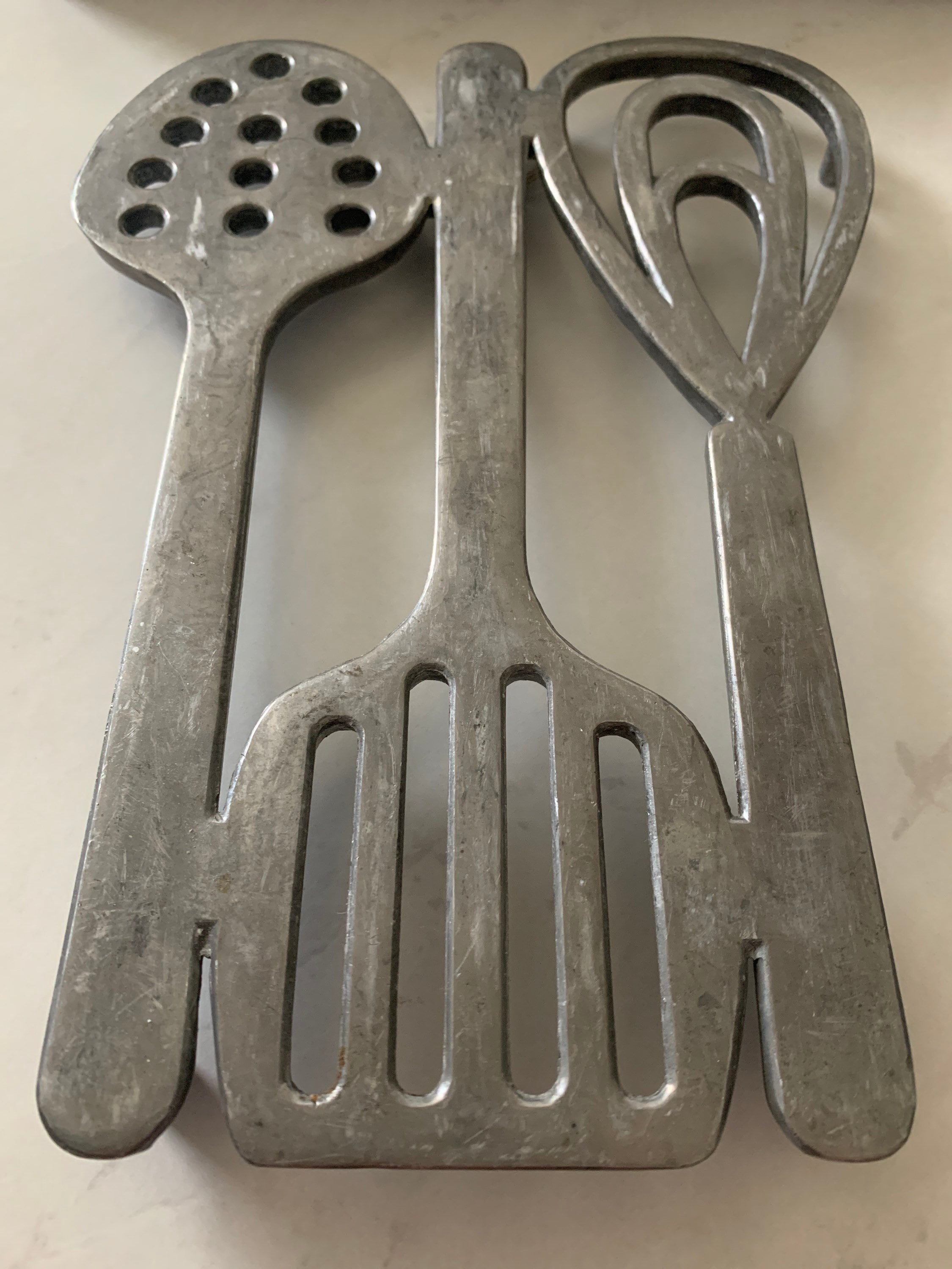 Vintage COPCO Mid Century Cast Aluminum Utensils Hanging Trivet ...