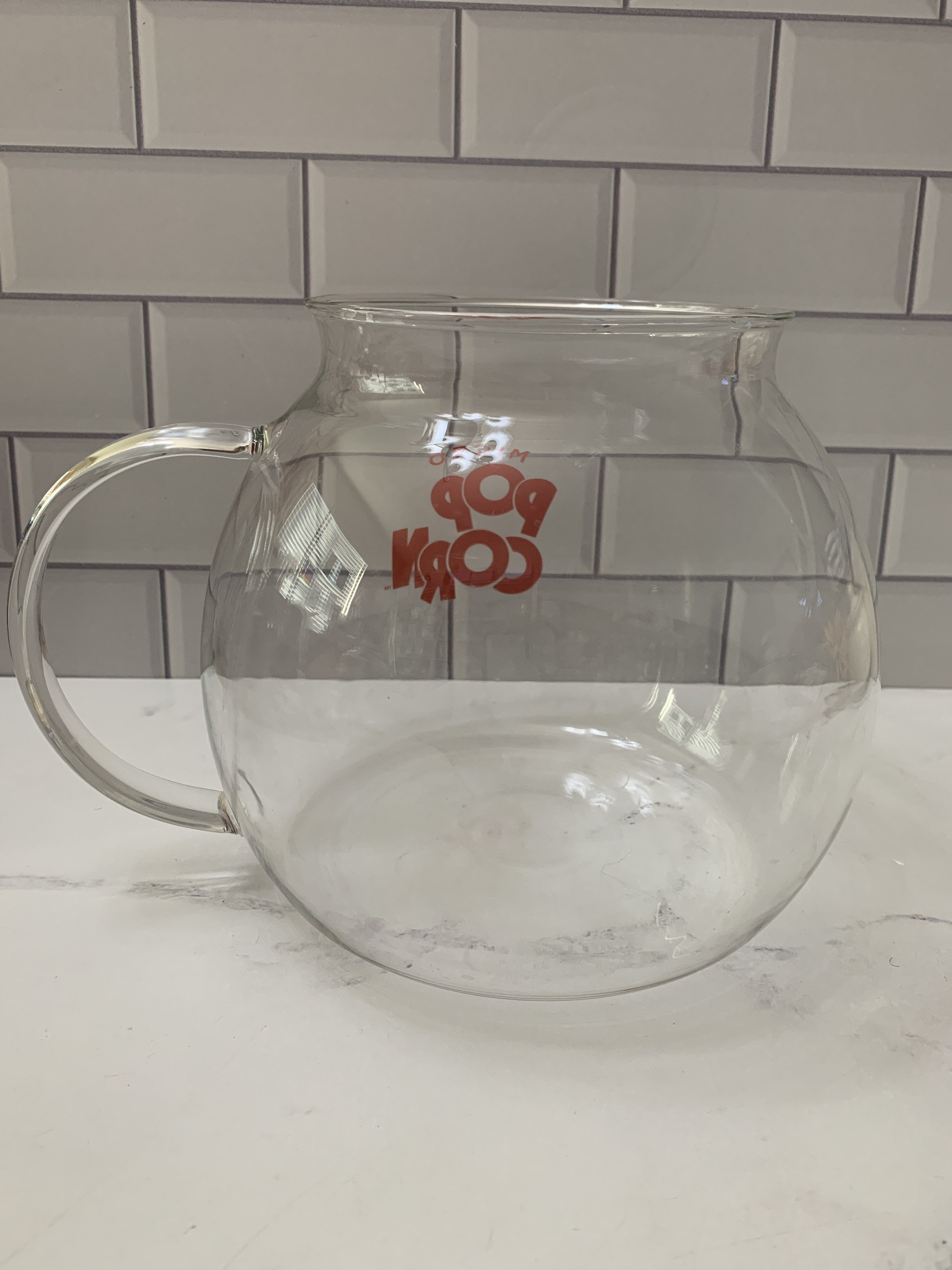 Vintage Micro Popcorn Clear Glass W/handle Popcorn Bowl Jar Holder ...