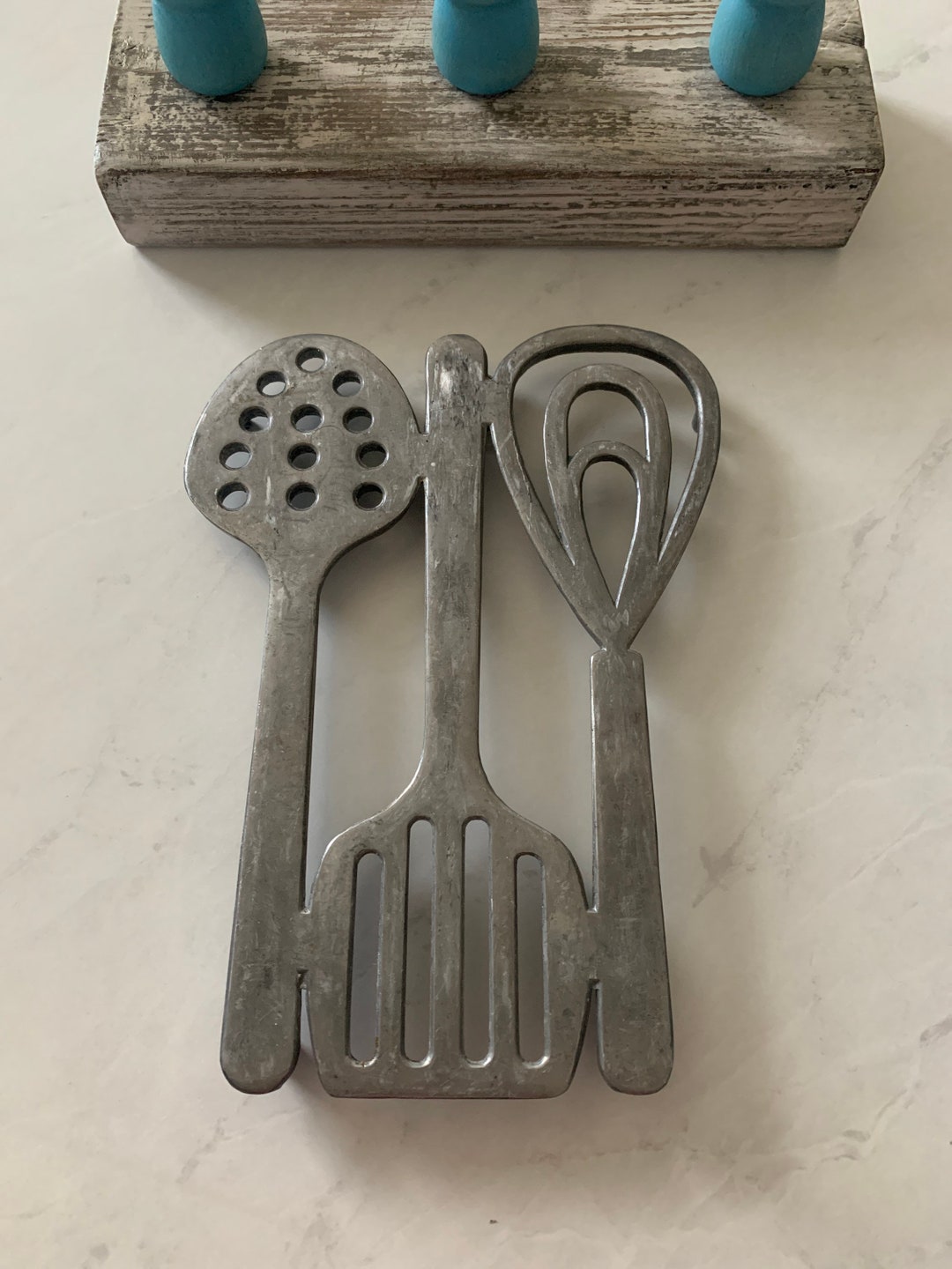 Vintage COPCO Mid Century Cast Aluminum Utensils Hanging Trivet ...