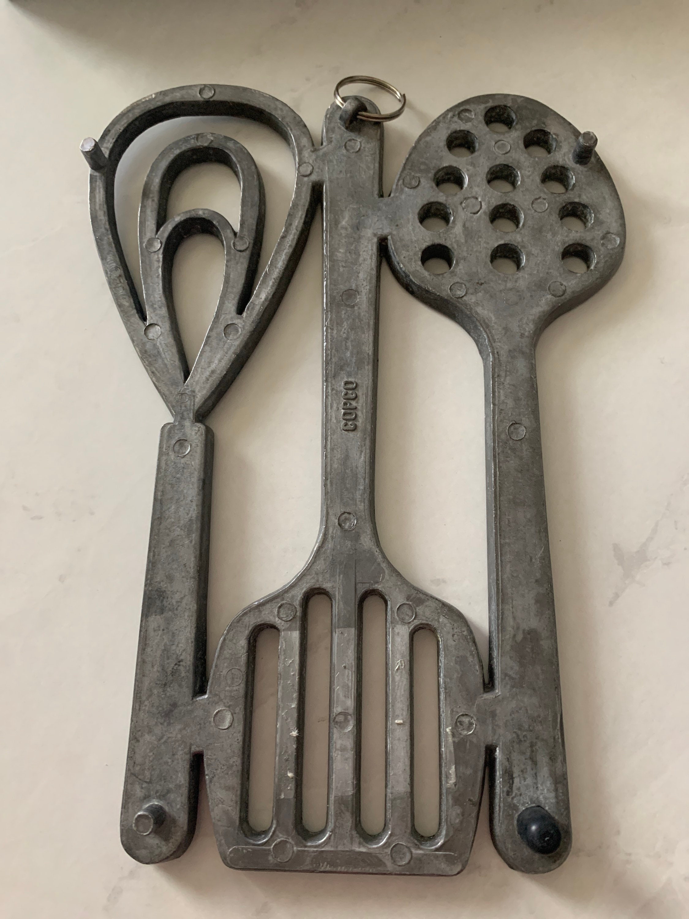 Vintage COPCO Mid Century Cast Aluminum Utensils Hanging Trivet ...