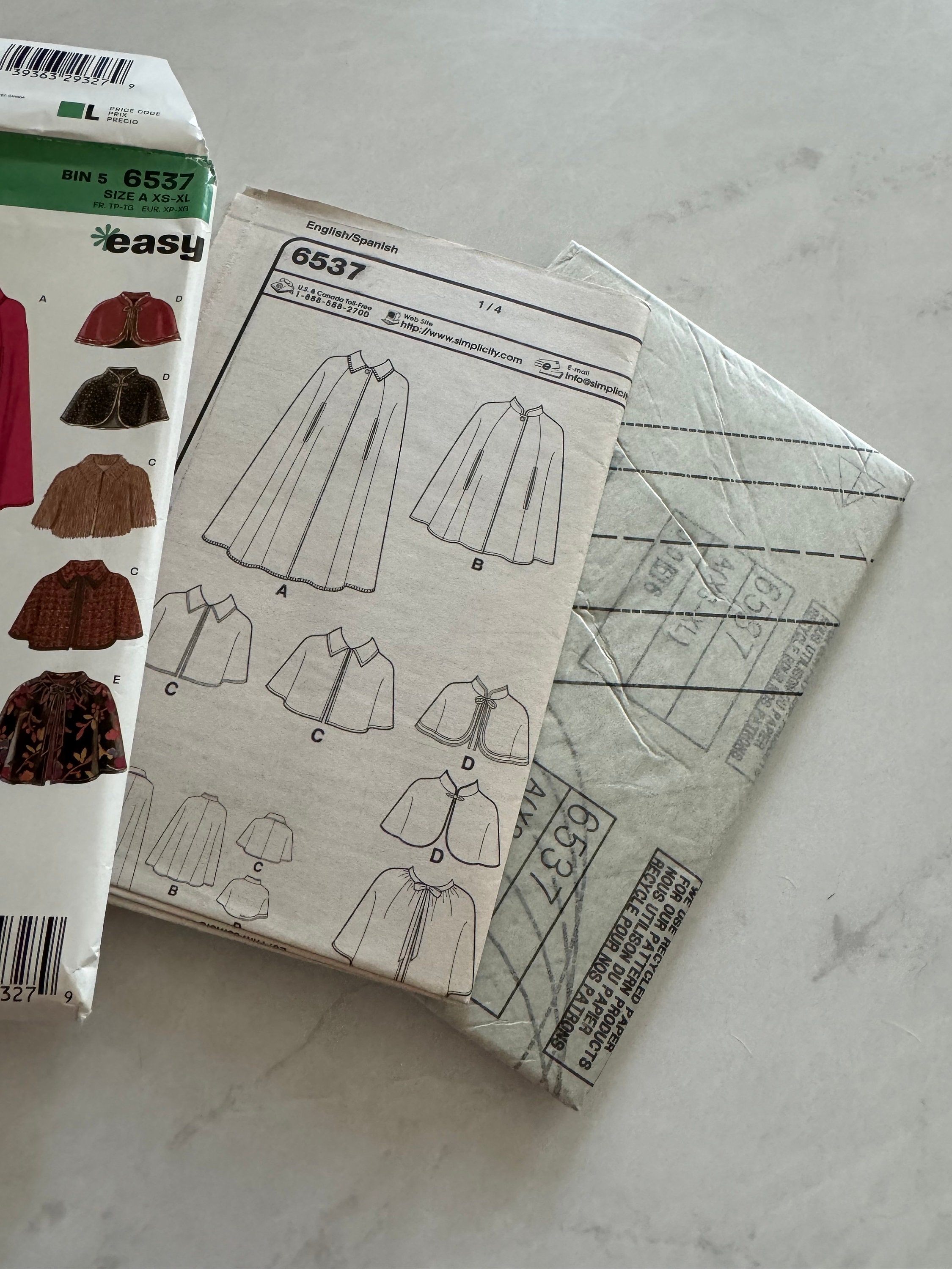 New Look Easy Sewing Pattern 6537 _ Size A: XS XL Misses Capes Cover ...