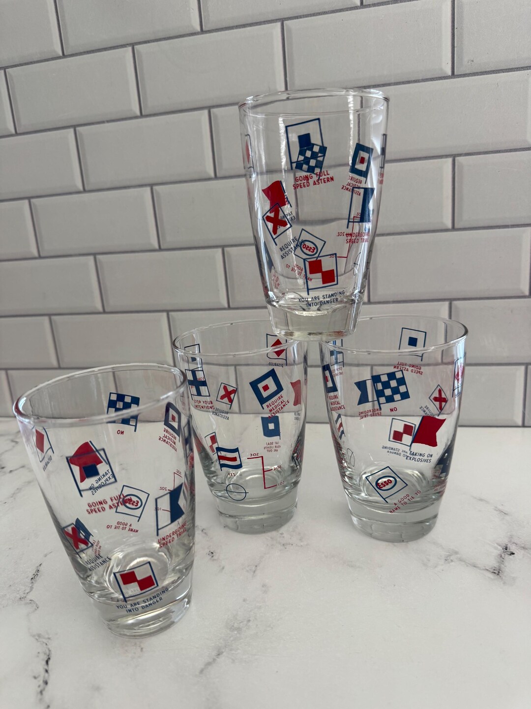 Vintage Esso Nautical Signal Flag Drinking Glass | Maritime Flag ...