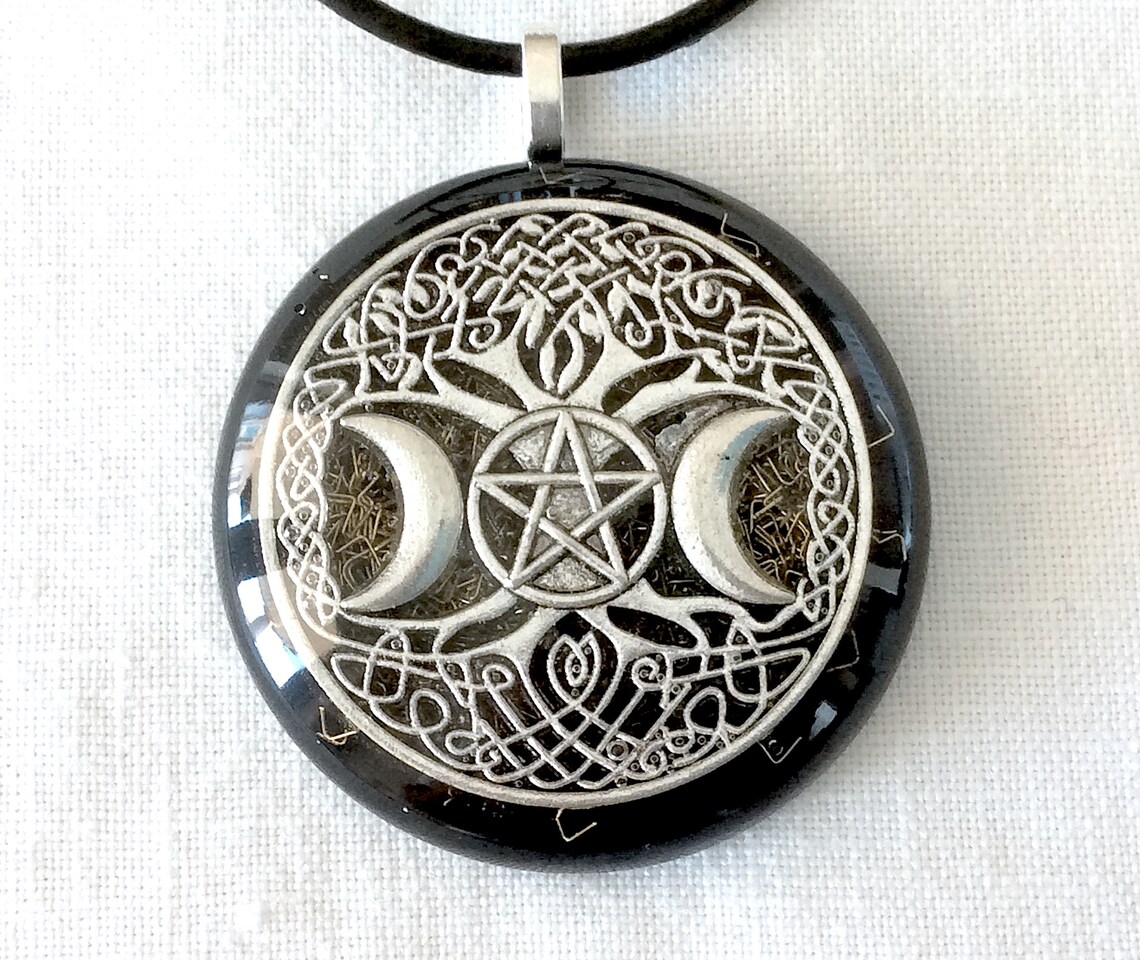 Orgone Pendant Necklace Silver Tree of Life Pentacle Black - Etsy