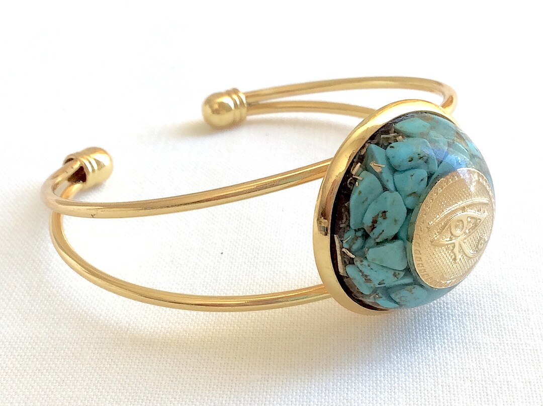 Orgone Energy Bracelet: Golden Eye of Horus, Turquoise Howlite, Brass ...
