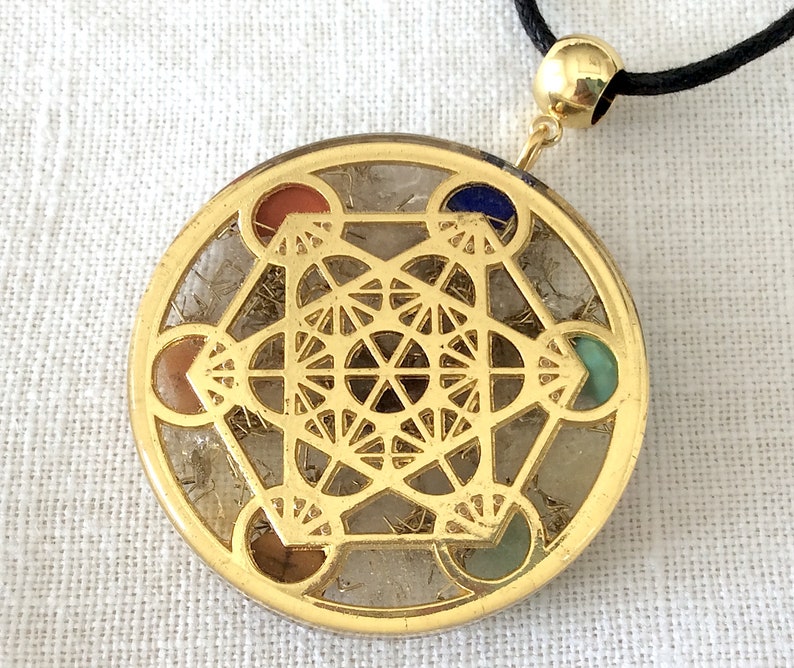 Orgone Energy Pendant Necklace Golden Metatron Cube Sacred - Etsy
