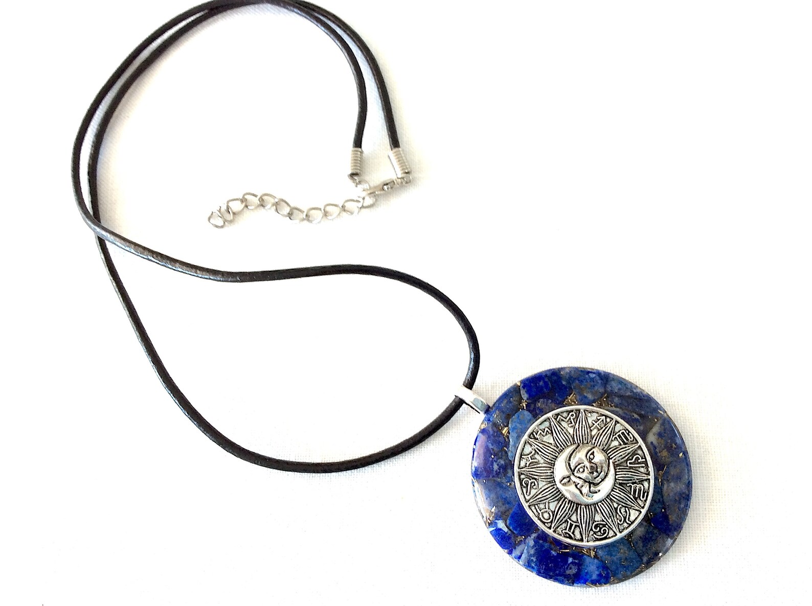 Orgone Pendant Necklace Silver Zodiac Wheel Sun and Moon & - Etsy