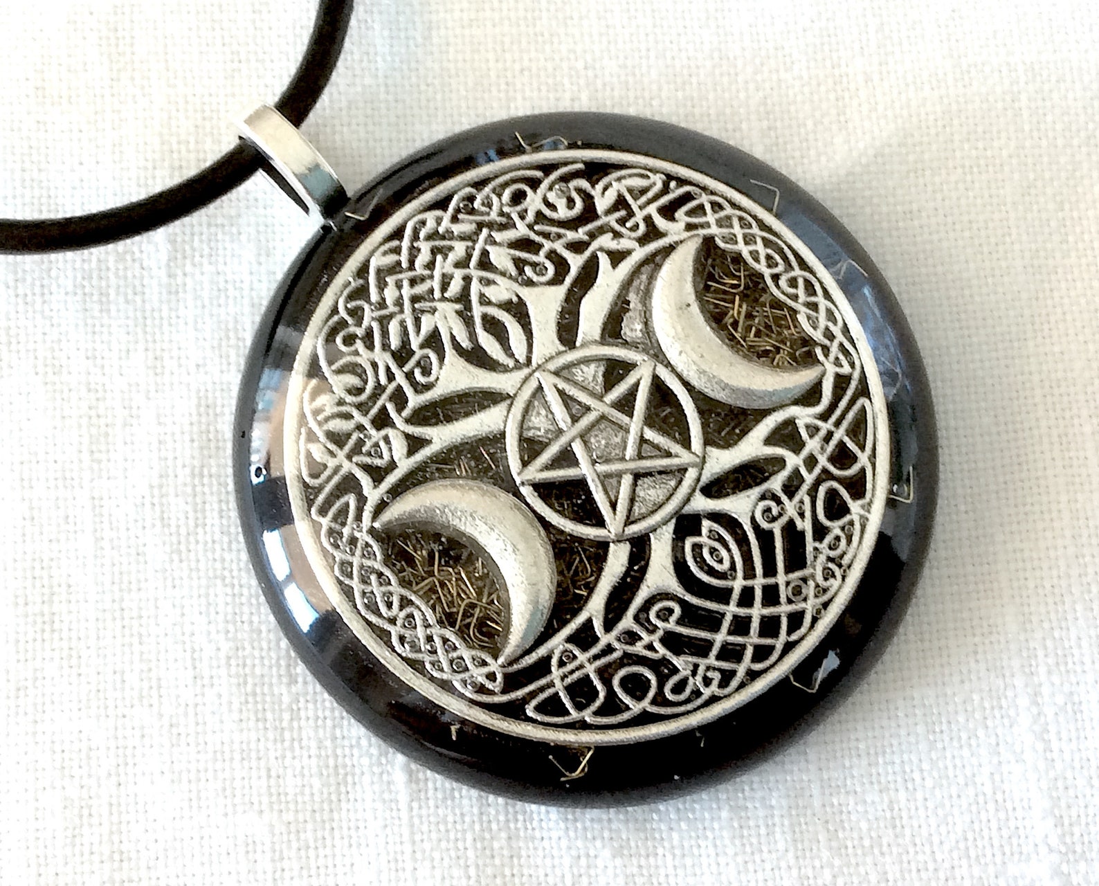 Orgone Pendant Necklace Silver Tree of Life Pentacle Black - Etsy