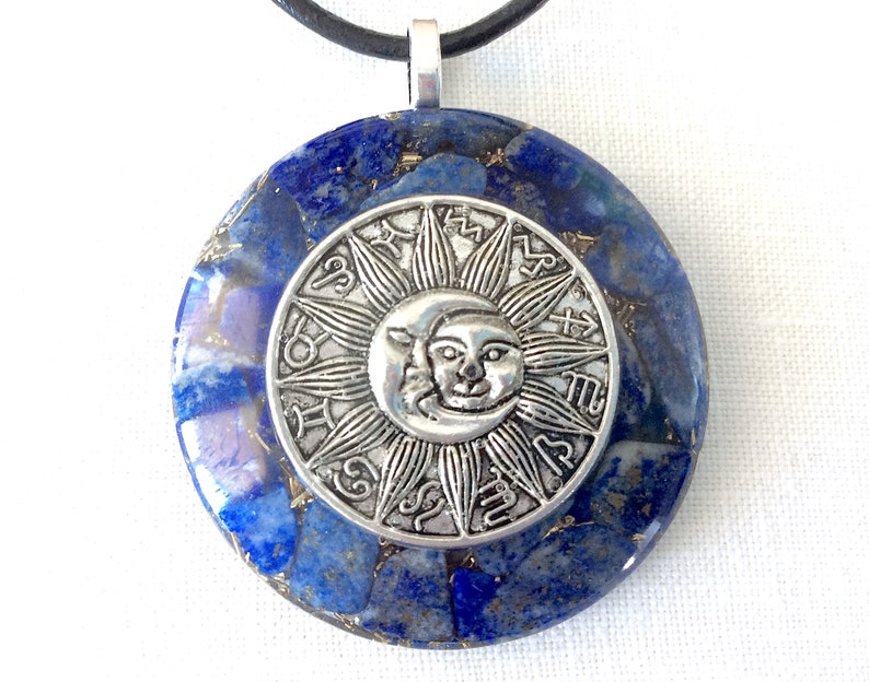 Orgone Pendant Necklace Silver Zodiac Wheel Sun and Moon & - Etsy