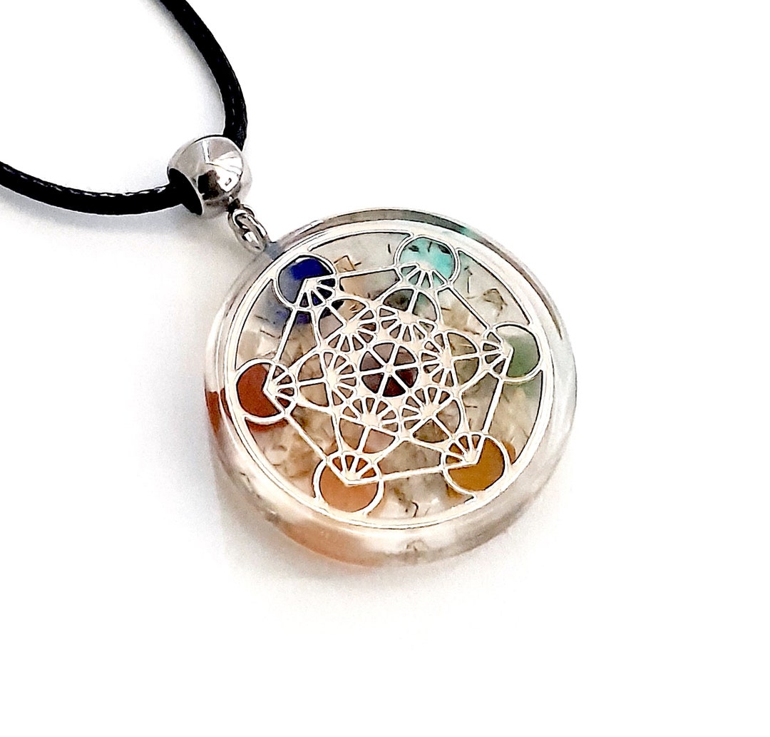 Orgone Energy Pendant Silver Metatron Cube & Seven Chakra Natural ...