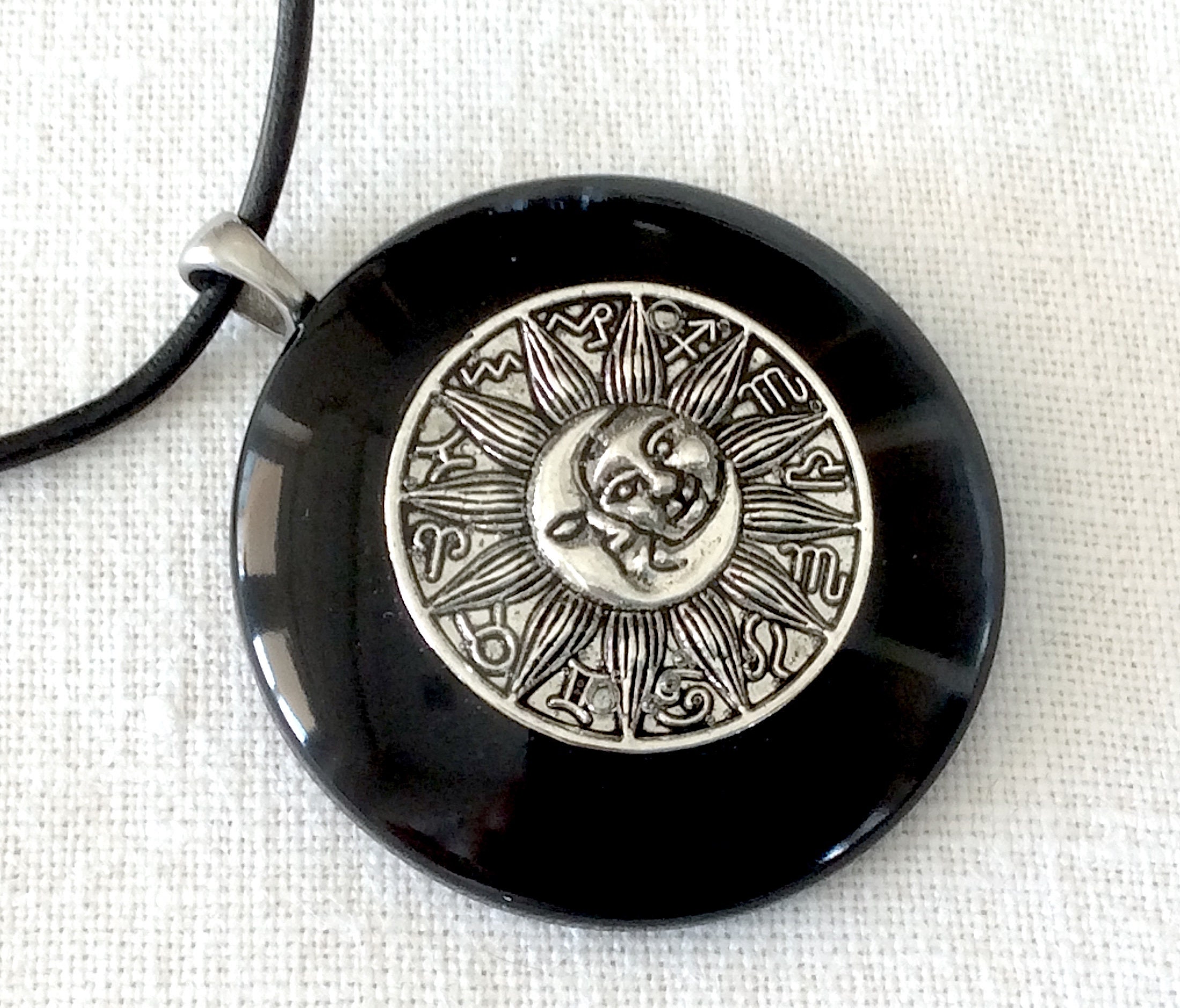 Orgone Pendant Necklace Silver Zodiac Wheel Sun and Moon - Etsy