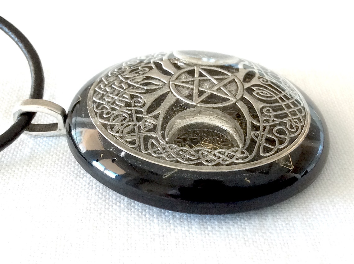 Orgone Pendant Necklace Silver Tree of Life Pentacle Black - Etsy
