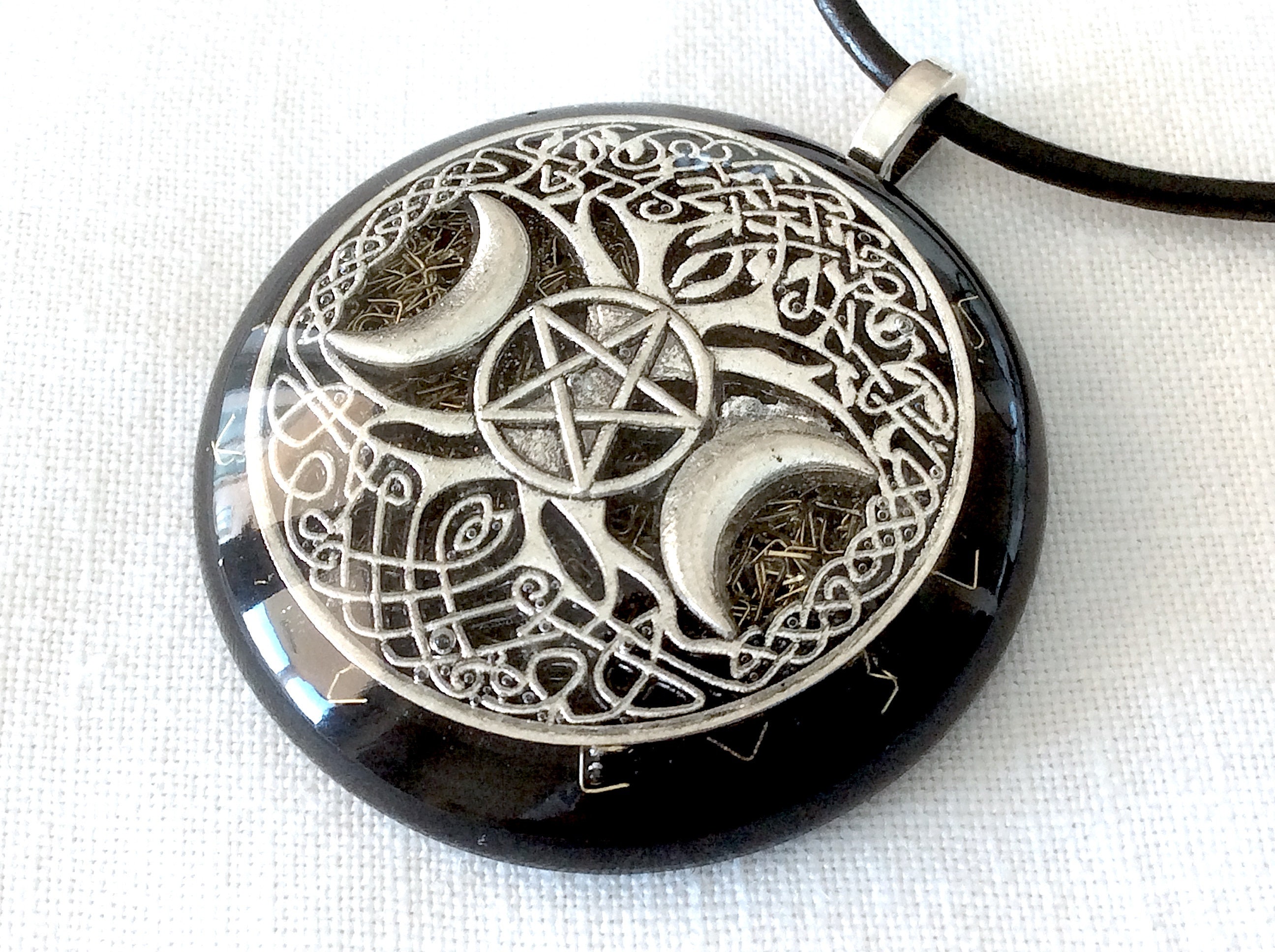 Orgone Pendant Necklace Silver Tree of Life Pentacle Black - Etsy