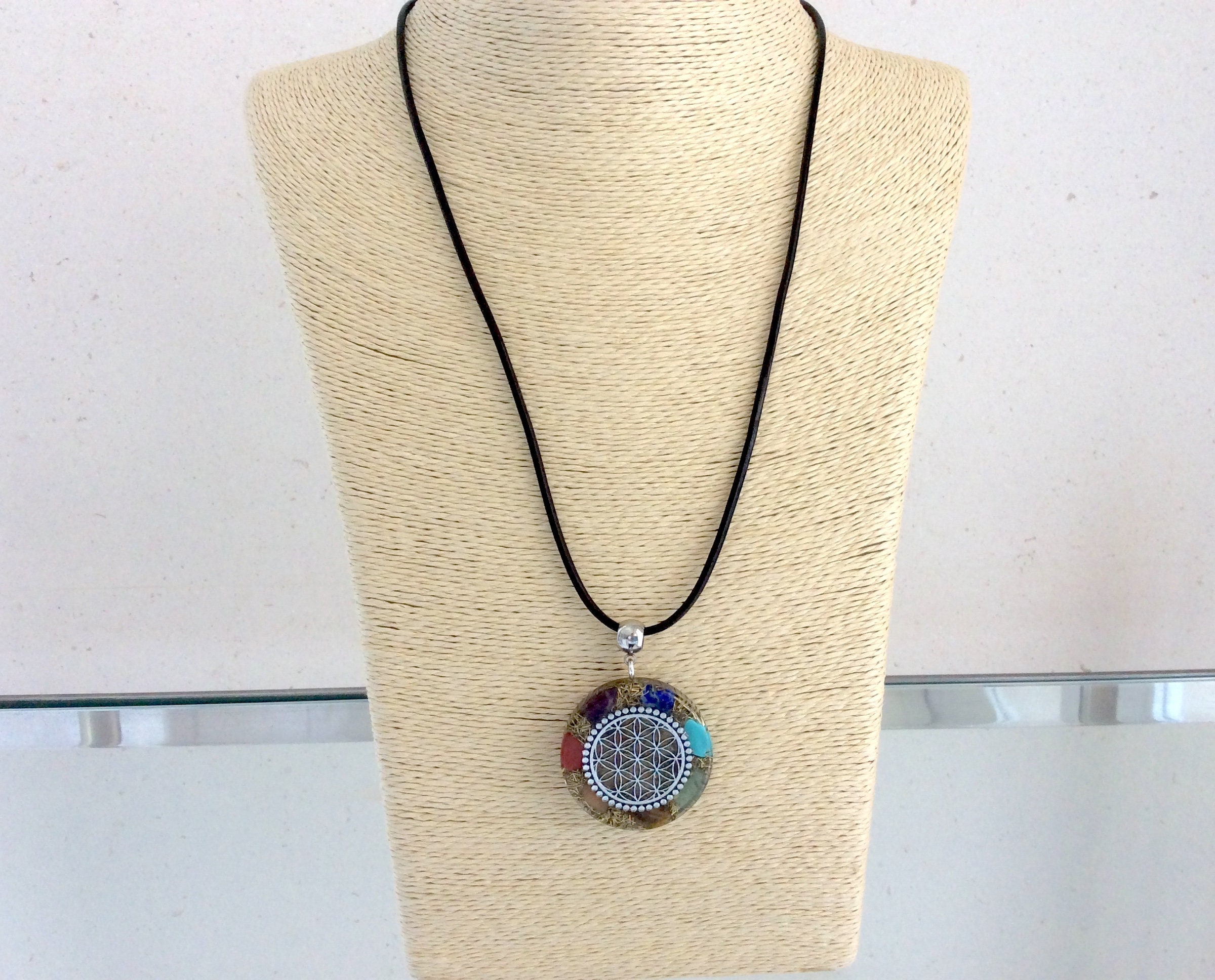 Orgone Pendant Necklace With Silver Flower of Life and Seven - Etsy