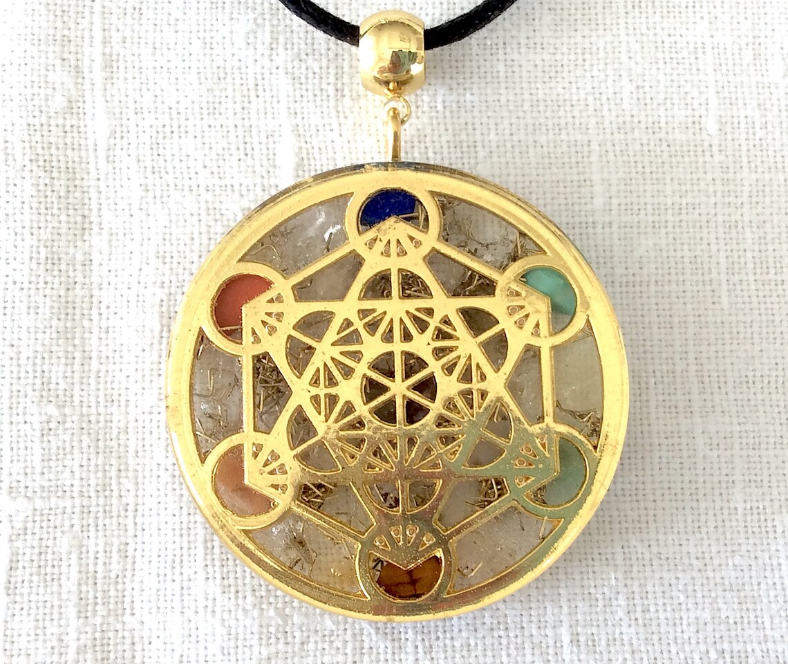 Orgone Energy Pendant Necklace Golden Metatron Cube Sacred - Etsy