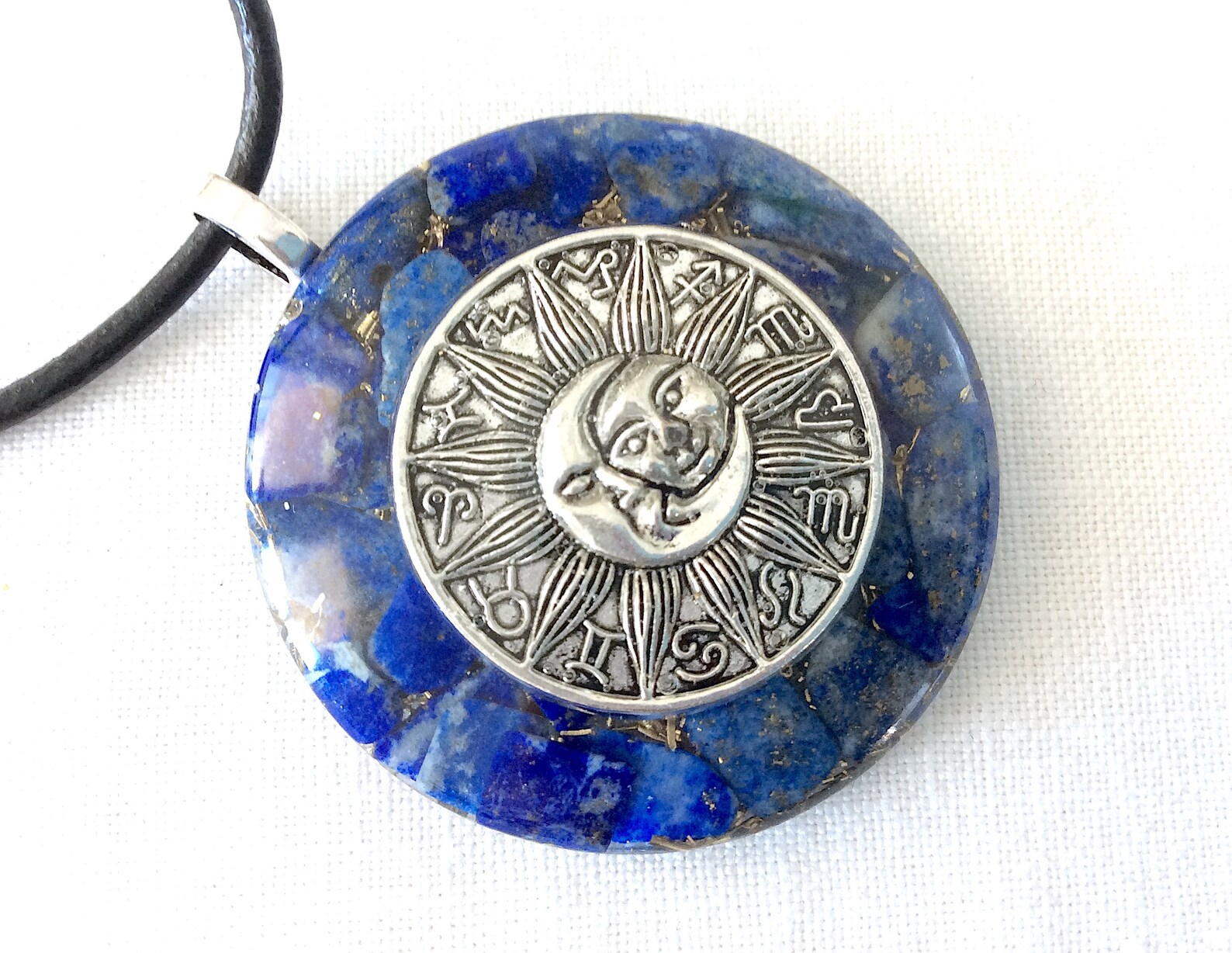 Orgone Pendant Necklace Silver Zodiac Wheel Sun and Moon & - Etsy