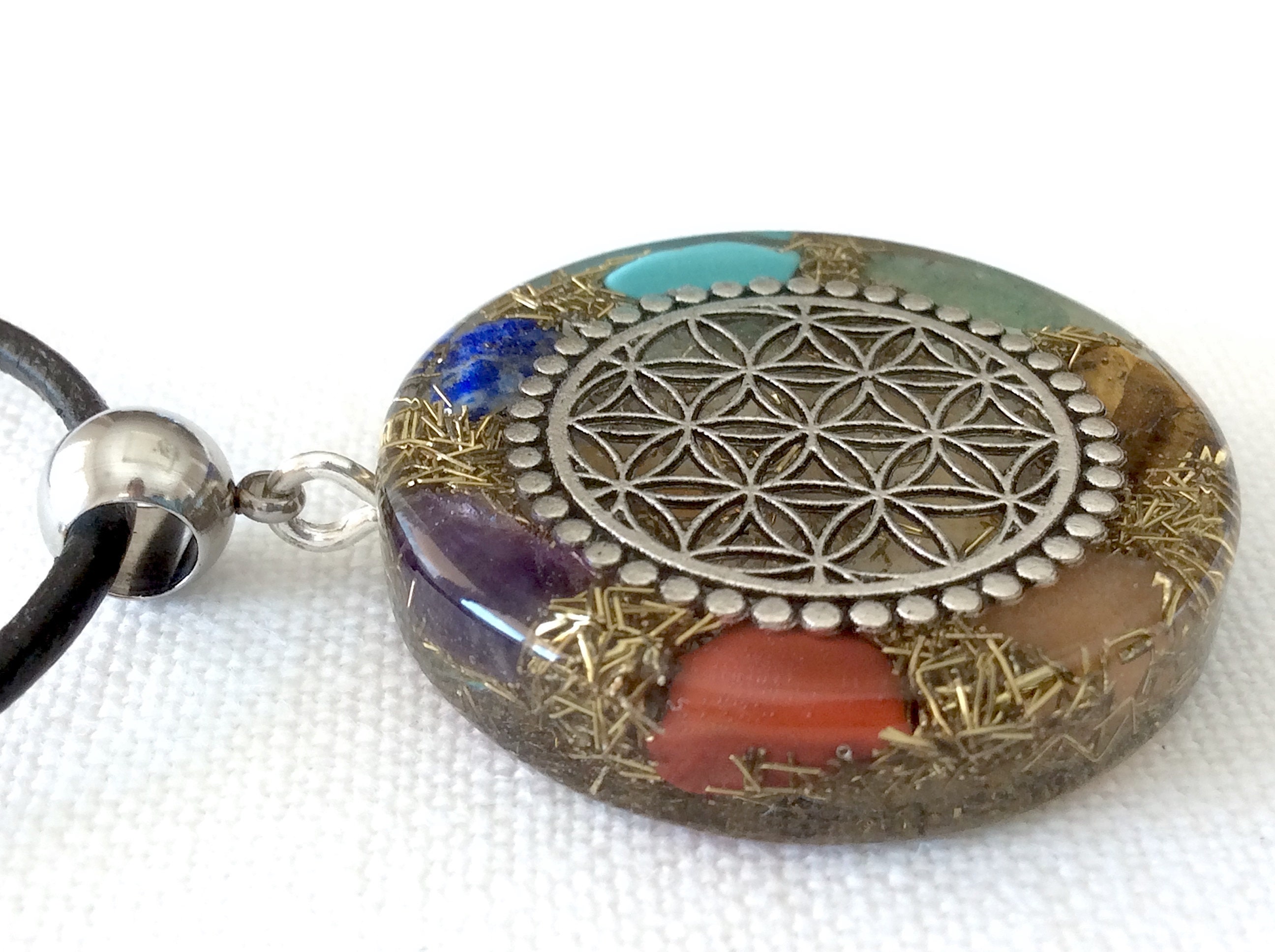 Orgone Pendant Necklace With Silver Flower of Life and Seven - Etsy