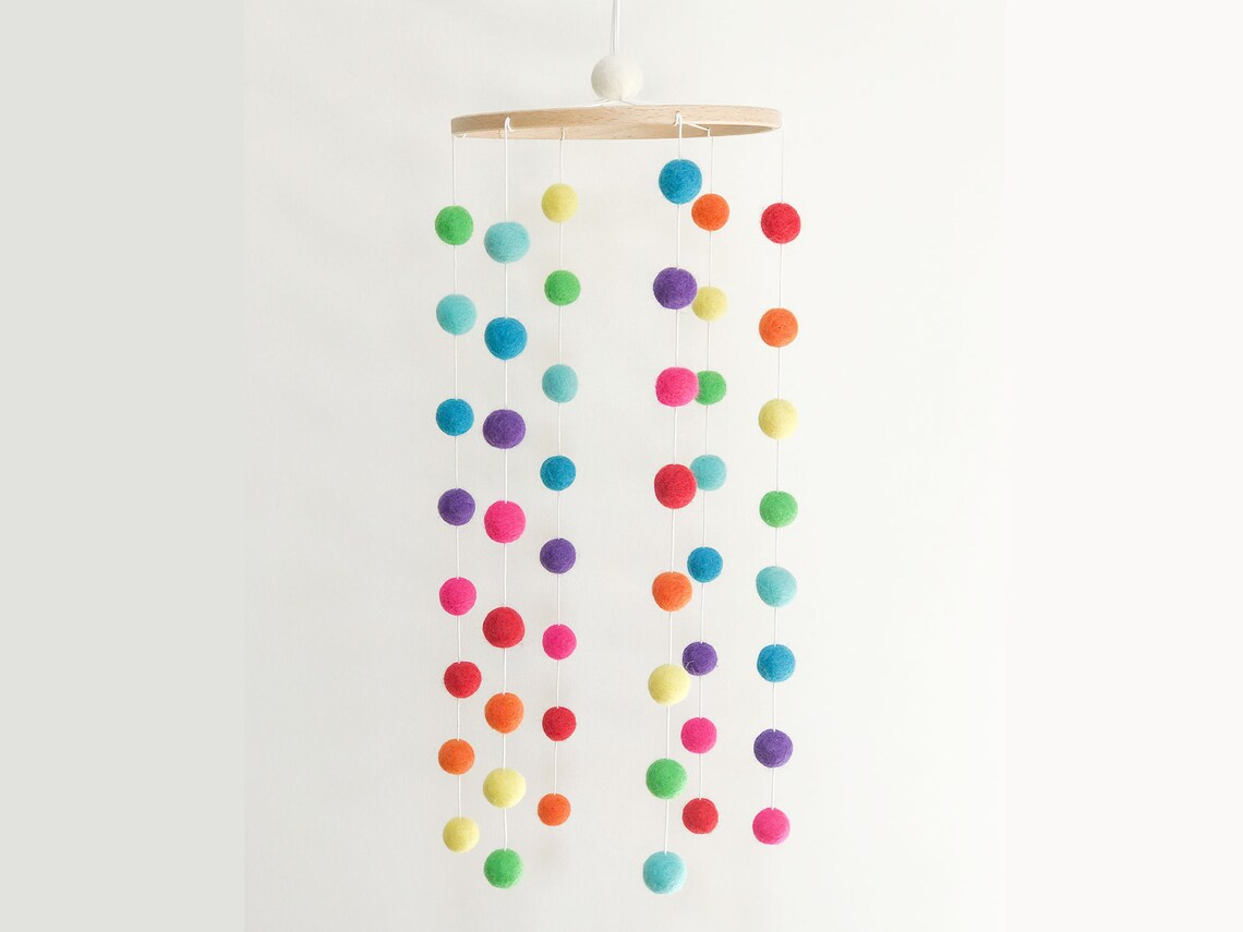 Bright Rainbow Nursery Mobile Baby Mobile Cot Mobile Pom - Etsy