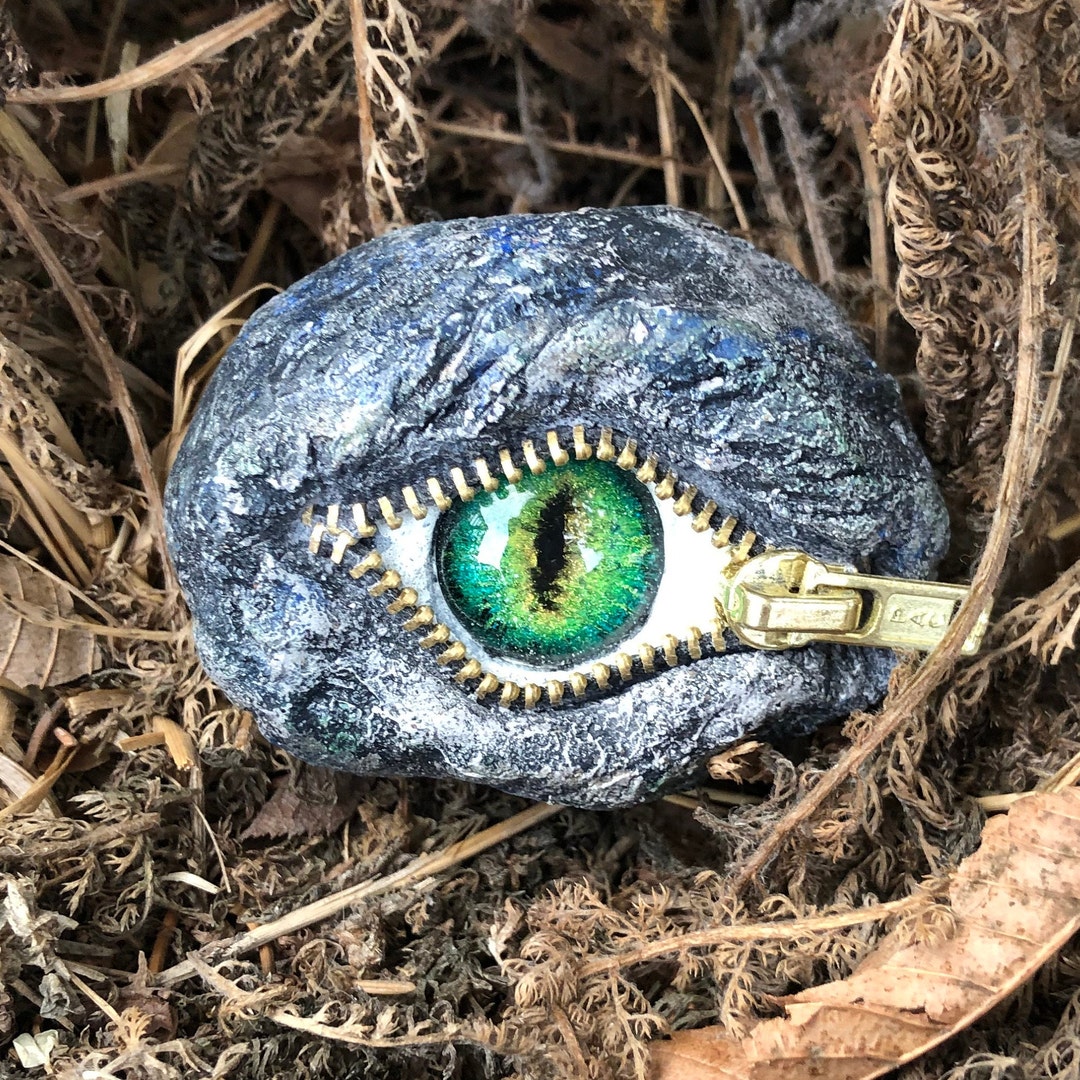Outdoor Garden Eye Rock Small Zipper Eye Green Blue - Etsy