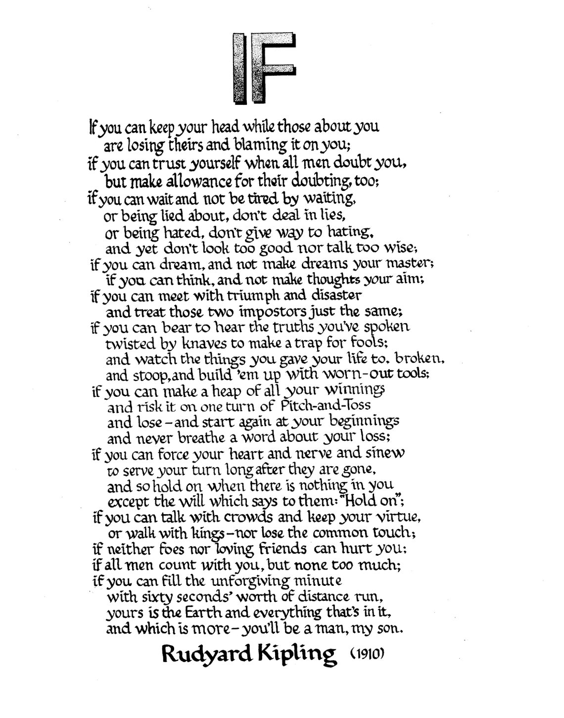 If Poem by Rudyard Kipling, Art Print of Hand-lettered Calligraphy for ...