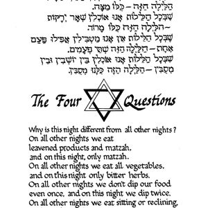 The Four Questions in Hebrew and English, (passover, Ma Nishtanah), Art ...