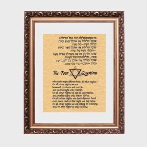 The Four Questions in Hebrew and English, (passover, Ma Nishtanah), Art ...