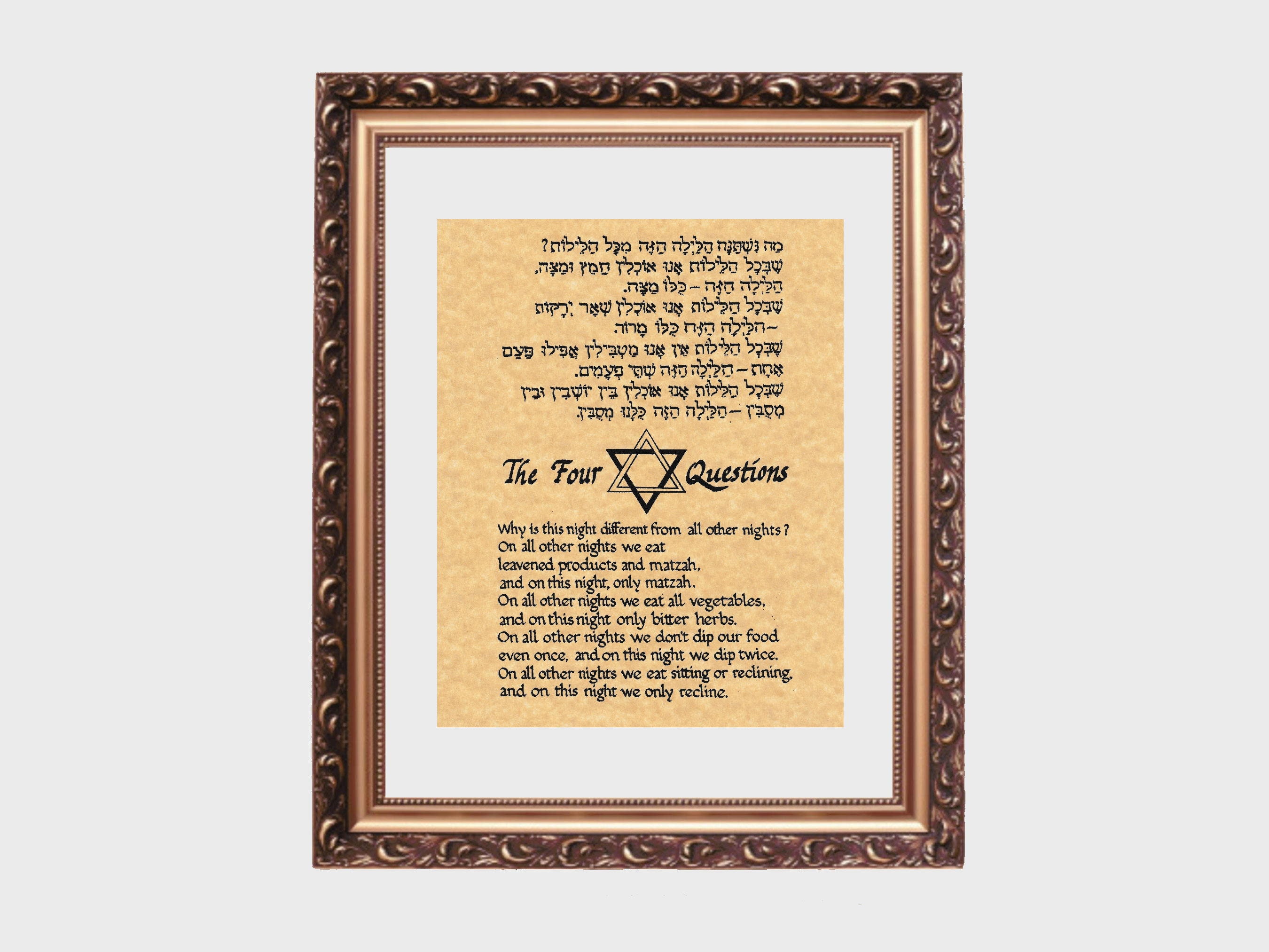 The Four Questions in Hebrew and English, (passover, Ma Nishtanah), Art ...